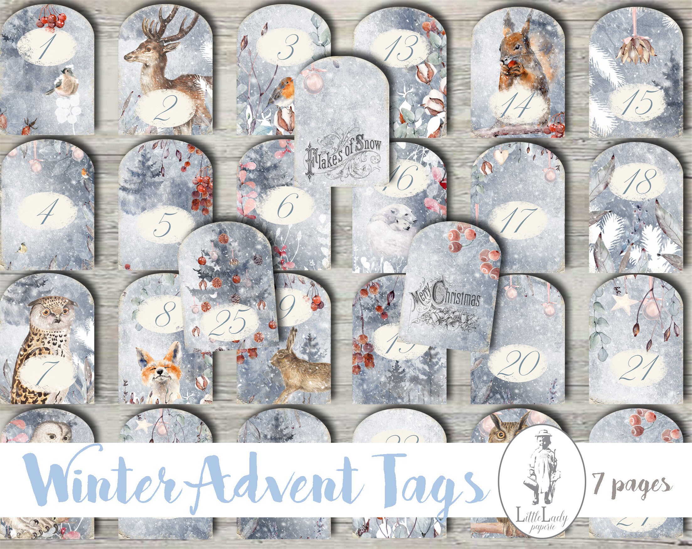 Christmas Advent Winter Tags Digital Junk Journal Printable - Etsy