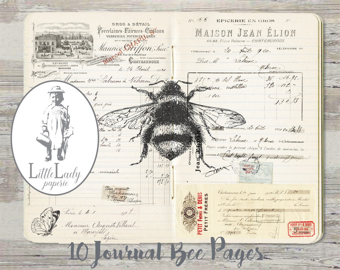 Bee Junk Journal Pages Digital Bees Ephemera Scrapbooking Bee | Etsy
