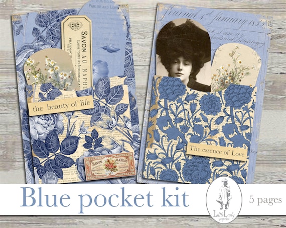 Blue Pattern Junk Journal Kit Blue Shabby Chick Digital Pocket - Etsy