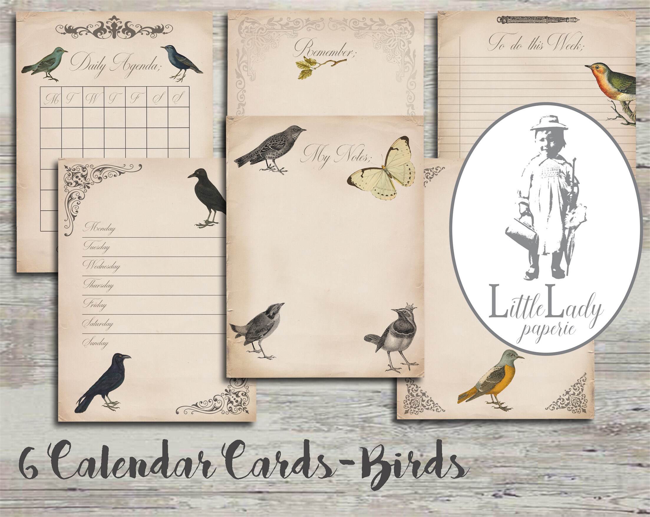 Journal Calendar Cards Birds Printable Junk Journal Calendar - Etsy