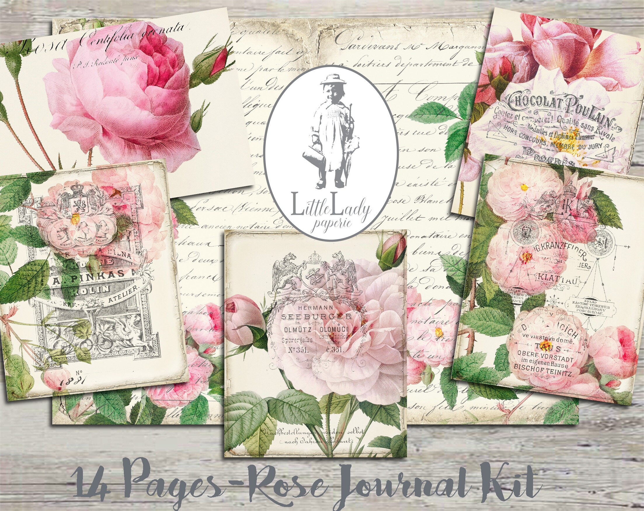 Roses Journal Kit Shabby Chic Ephemera Digital Download Etsy