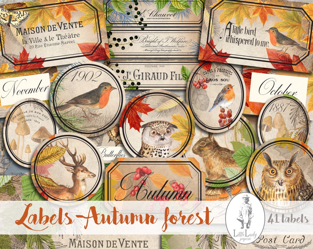 Autumn Digital Labels Junk Journal Fall Forest Printable Labels Journal ...