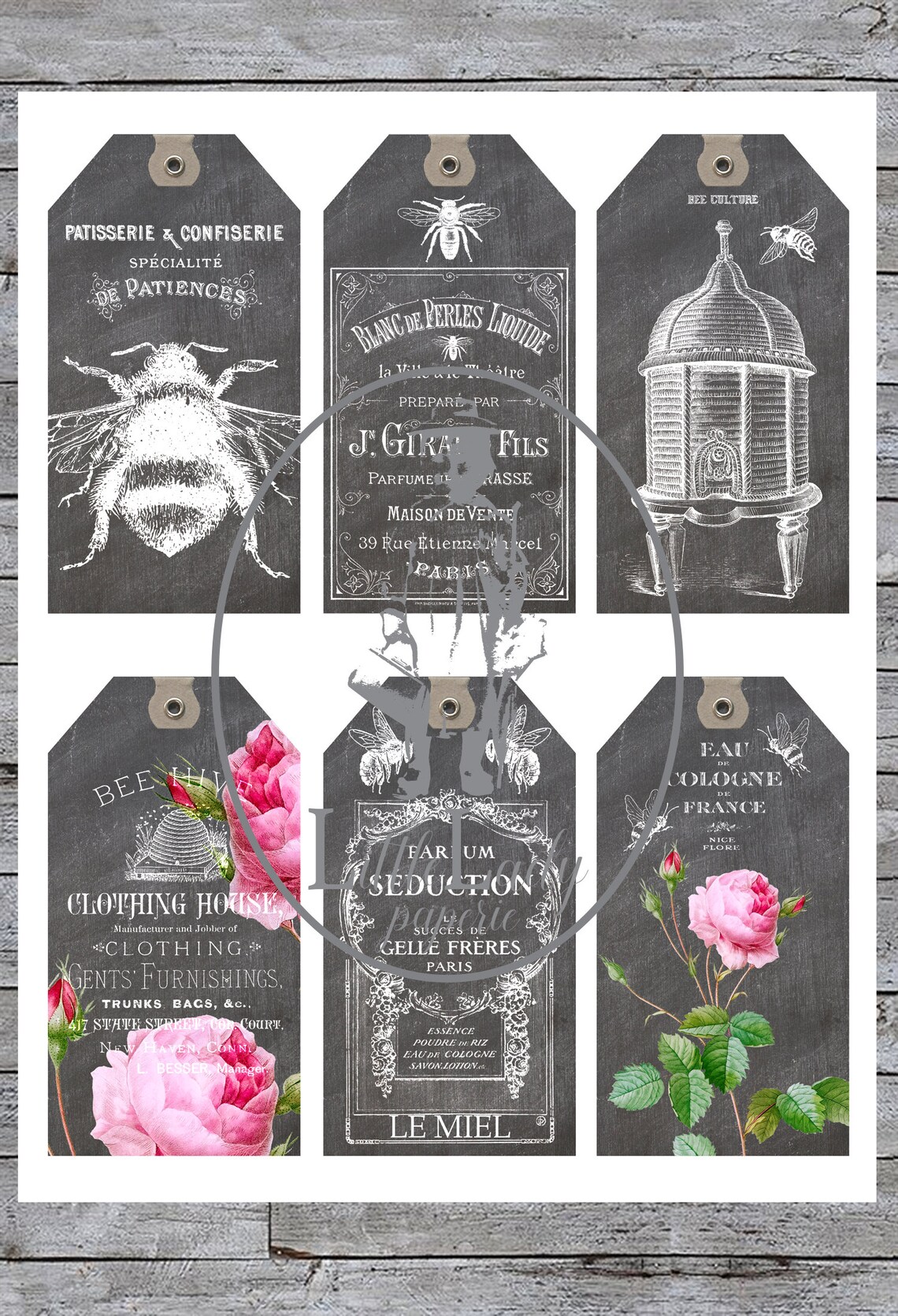 Bees journaling ephemera bee gift tags roses chalkboard | Etsy