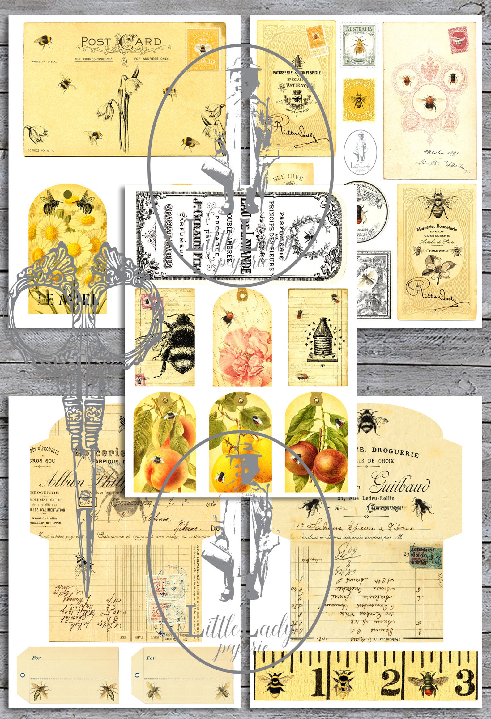 Bee Journal Pages Printable Bee Ephemera Digital Collage Sheet Bee Junk ...