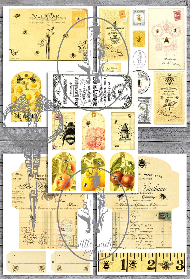 Bee Journal Pages Printable Bee Ephemera Digital Collage Sheet - Etsy