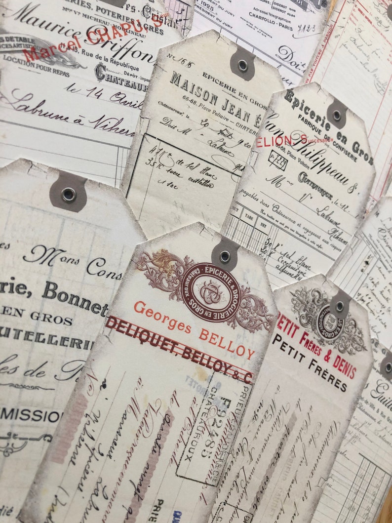 French Vintage Gift Tags Printable Receipt Tag Digital Junk | Etsy