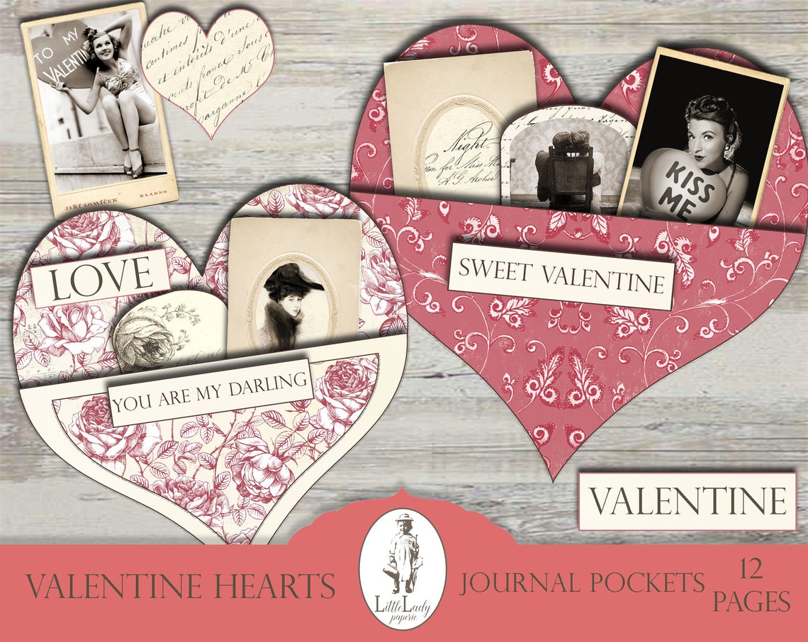 Valentine Junk Journal Digital Heart Pockets Valentine Junk Journal Kit ...