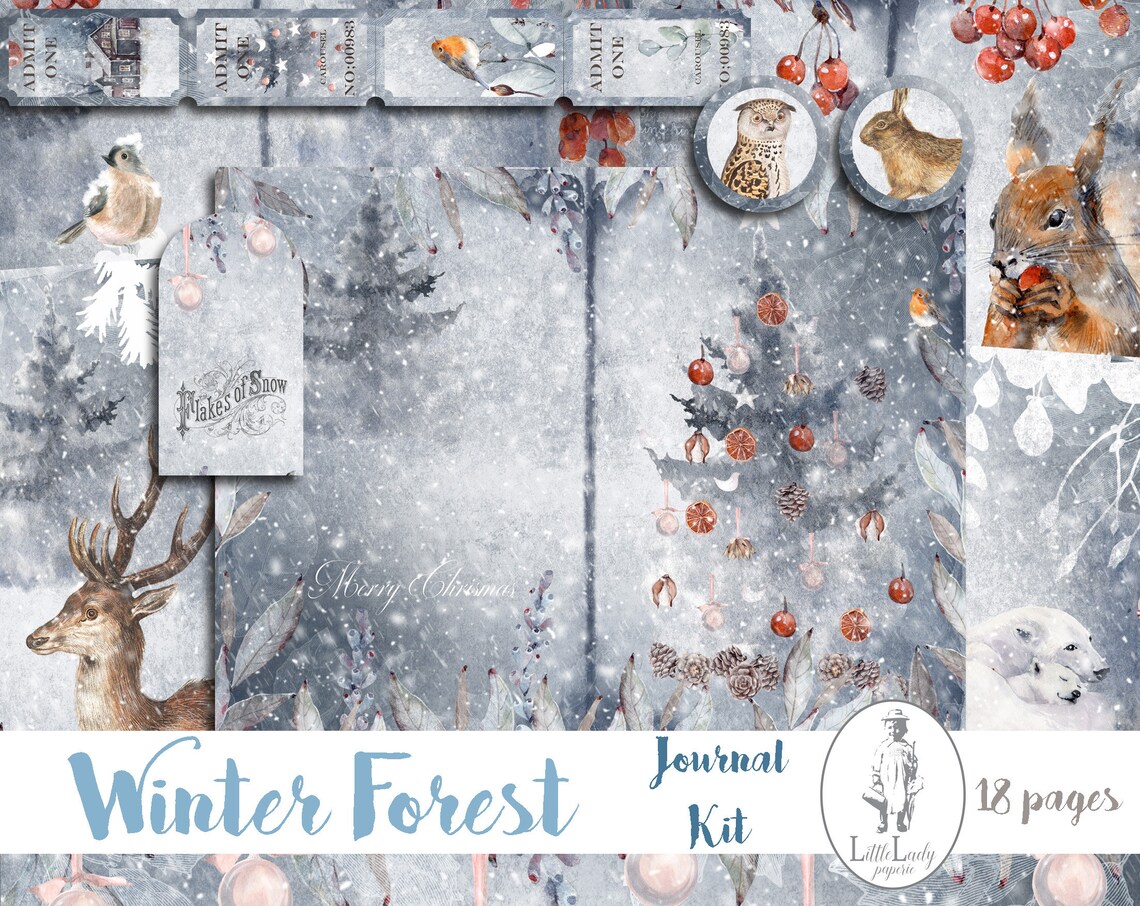 Christmas Winter Digital Junk Journal Kit Christmas Winter Forest ...