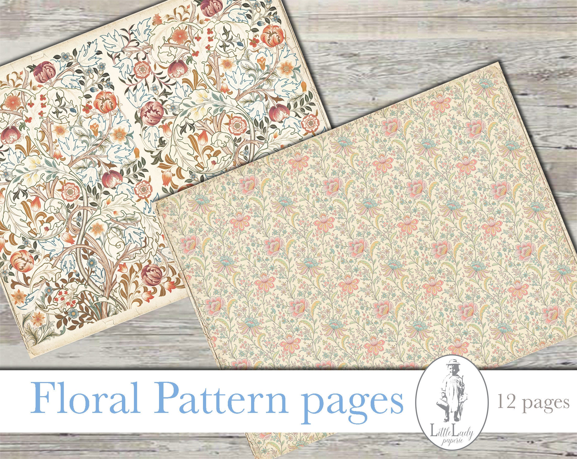 Floral Pattern Junk Journal Pages Digital Flower Pattern Kit - Etsy