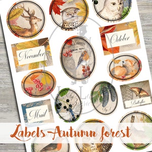 Autumn Digital Labels Junk Journal Fall Forest Printable Labels Journal ...