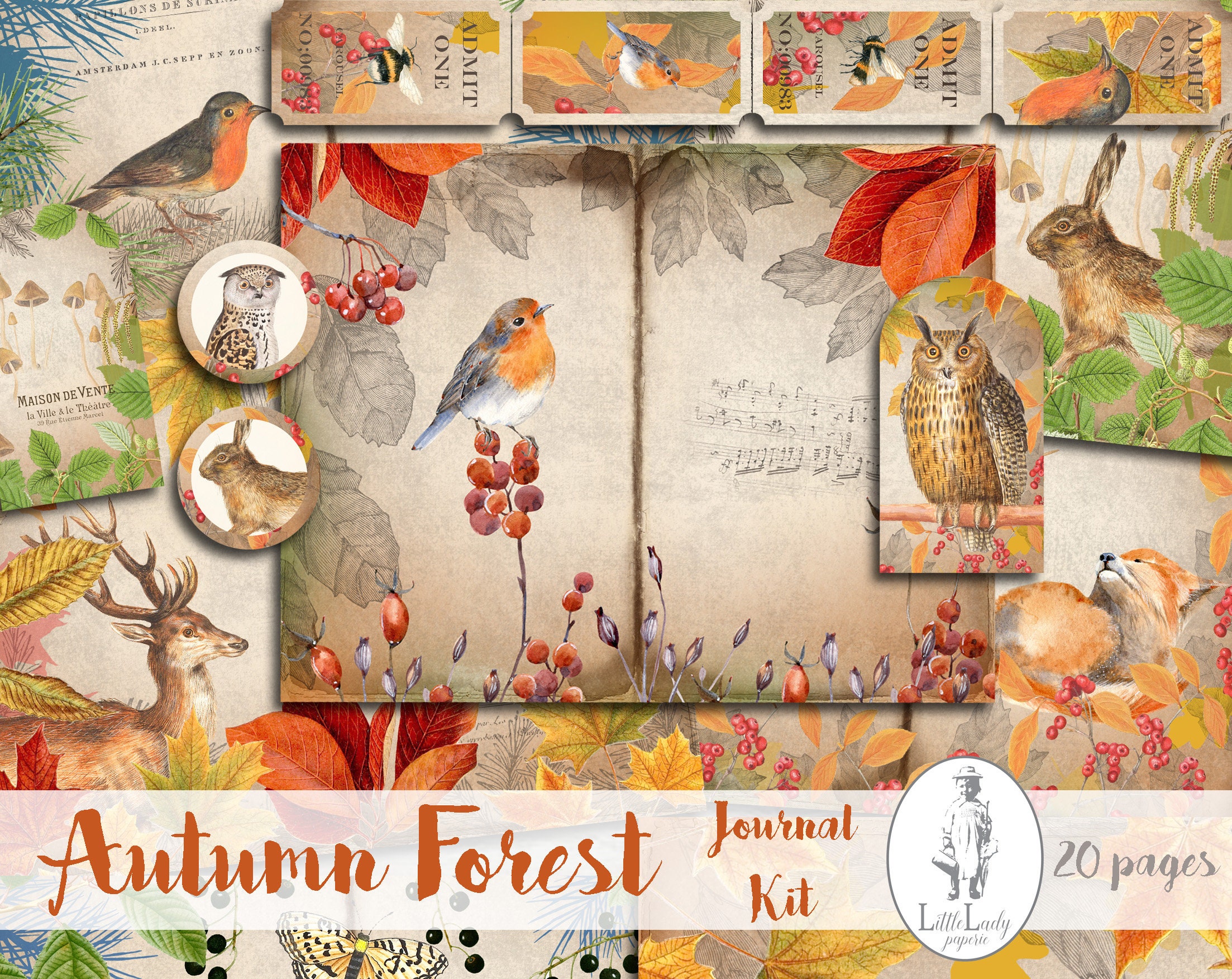 Autumn Junk Journal Forest Kit Fall Junk Journal Digital Autumn Collage ...