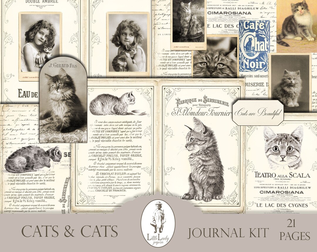 Cats Junk Journal Digital Kit Cats Junk Journal Digital Set Cat ...