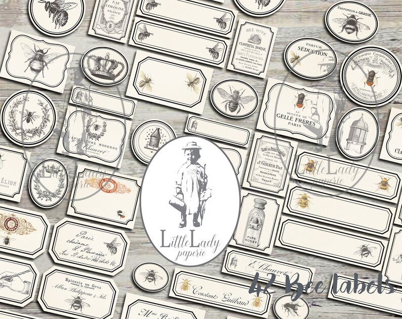 Bee Ephemera Labels, Vintage Collage Sheet (digital Download) - Etsy