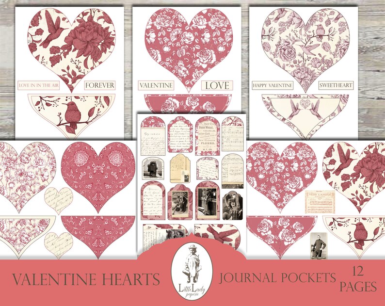 Valentine Hearts Journal Pockets, Ephemera Kit (digital Download) - Etsy