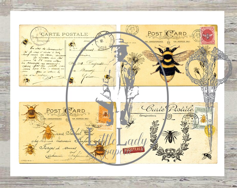 Bee Postcards Printable Ephemera Junk Journal Ephemera - Etsy