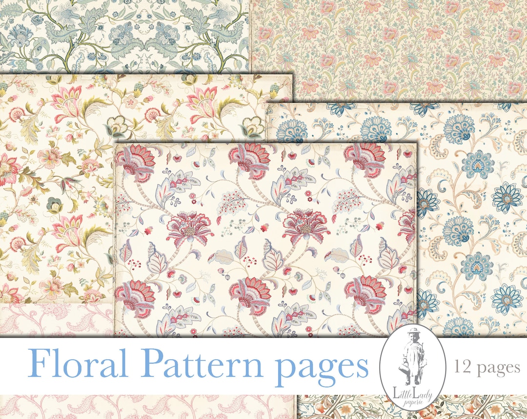 Floral Pattern Junk Journal Pages Digital Flower Pattern Kit Flower ...