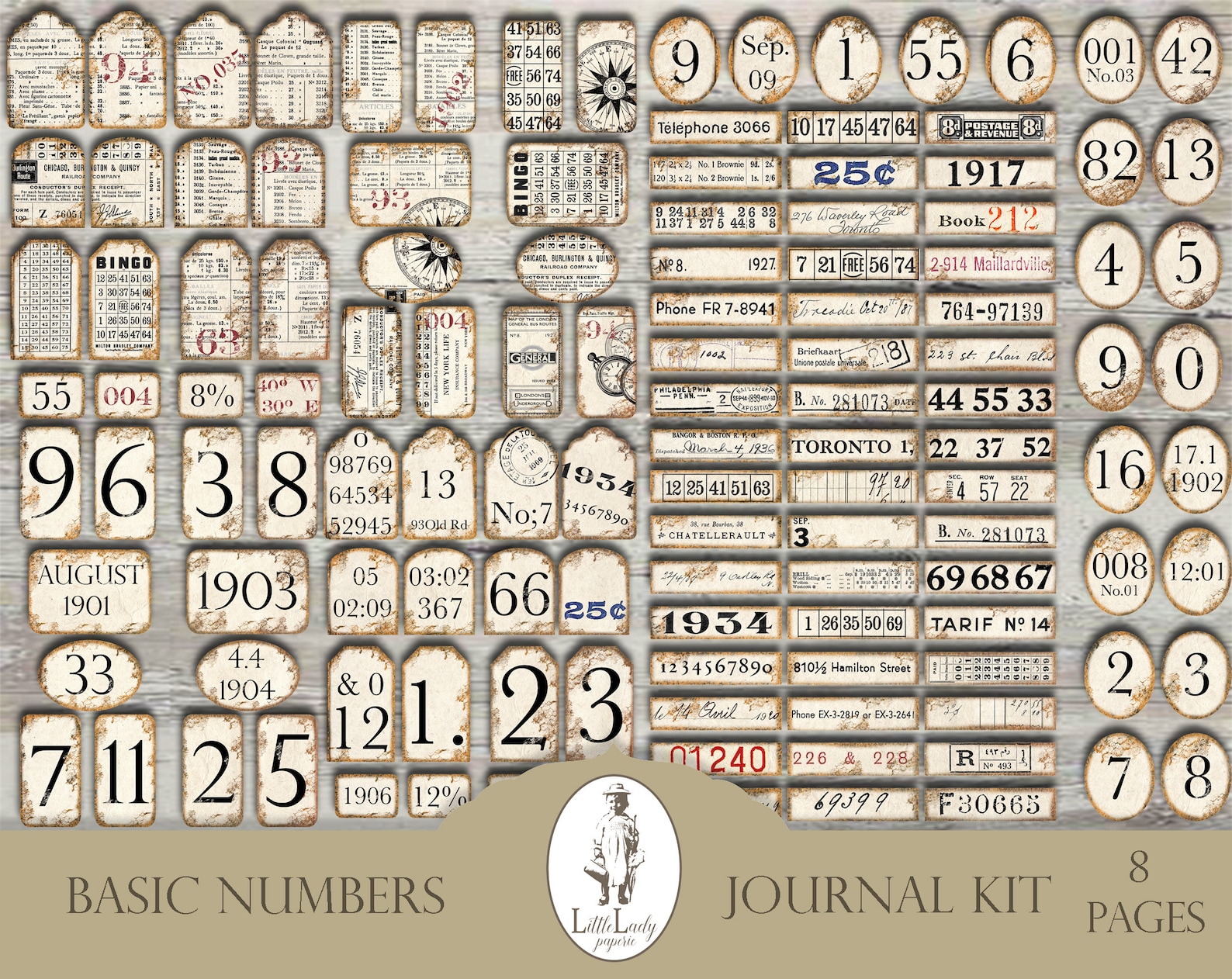 Vintage Number Ephemera, Printable Junk Journal Labels (digital ...