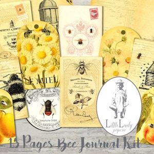 Bee Journal Pages Printable Bee Ephemera Digital Collage Sheet Bee Junk ...
