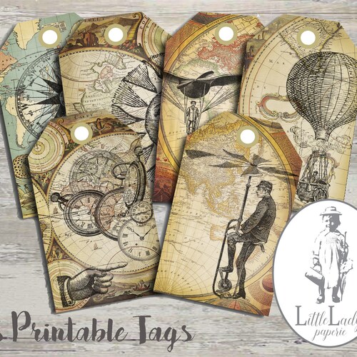 Vintage Map Gift Tags Printable Tags Paper Crafting - Etsy