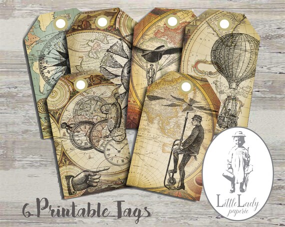 Vintage Map Gift Tags Printable Tags Paper Crafting | Etsy