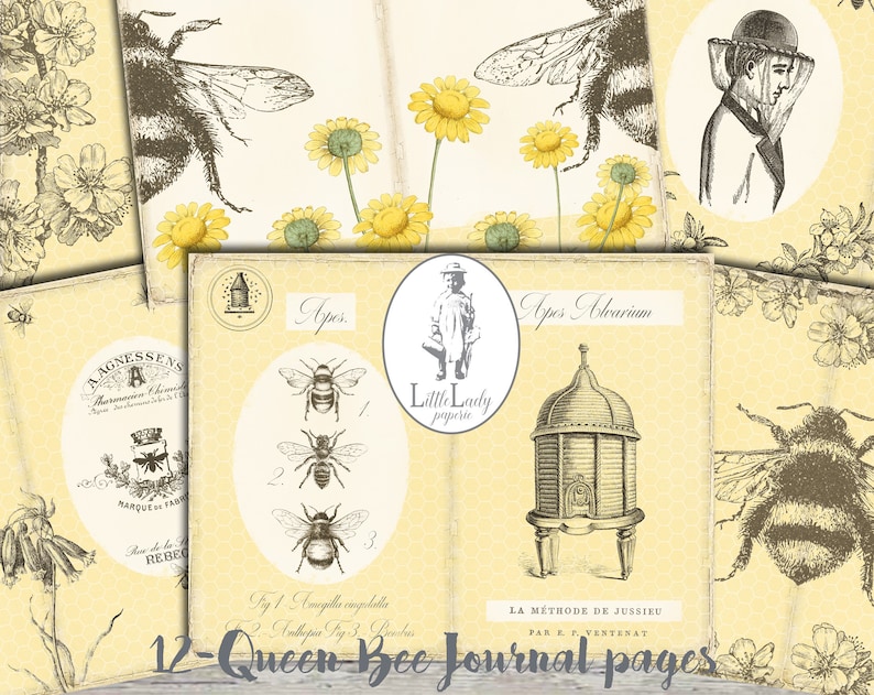 Bee Junk Journal Digital Bees Journal Pages Queen Bee Collage - Etsy