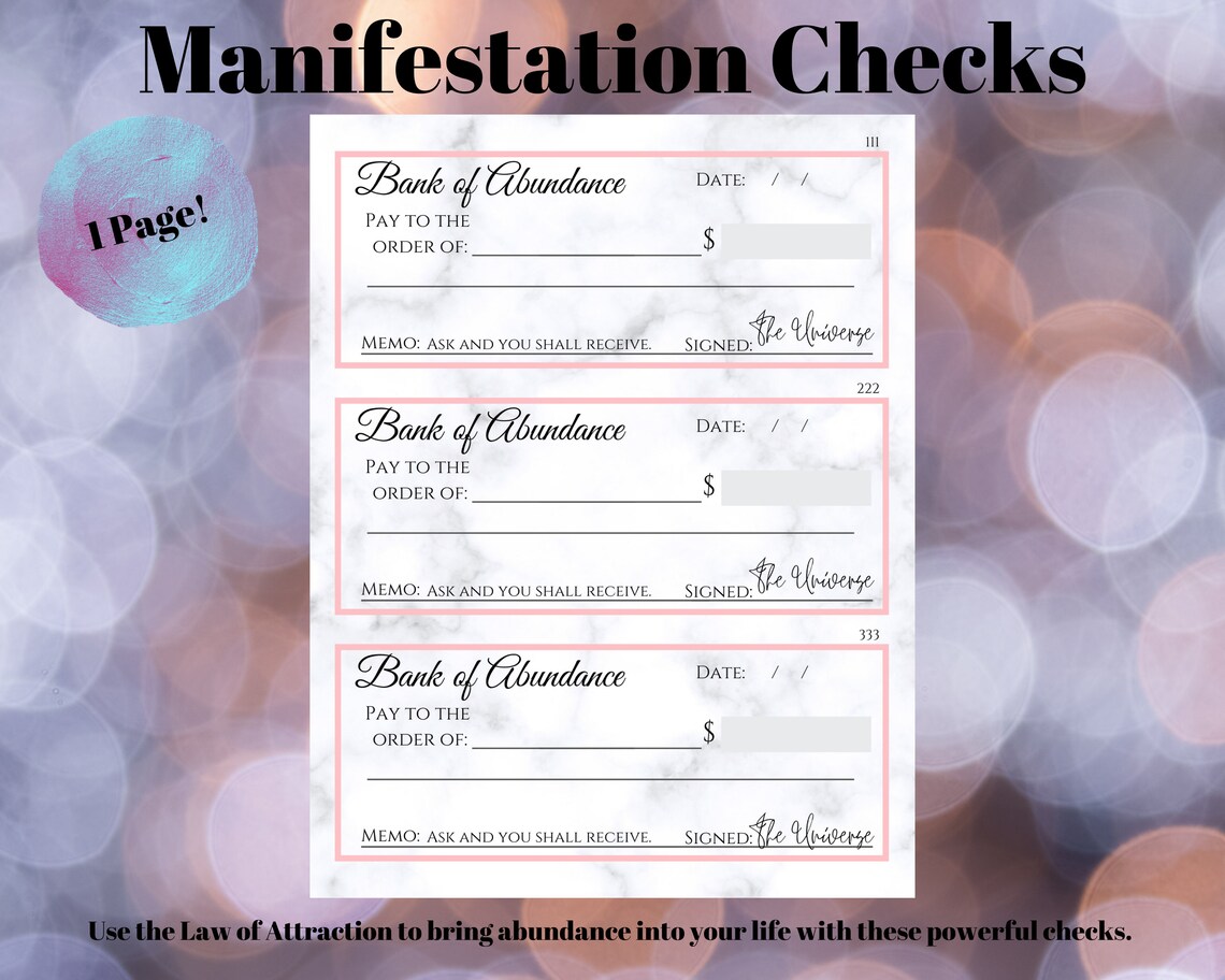 Manifestation Checks Abundance Checks Law of Attraction - Etsy