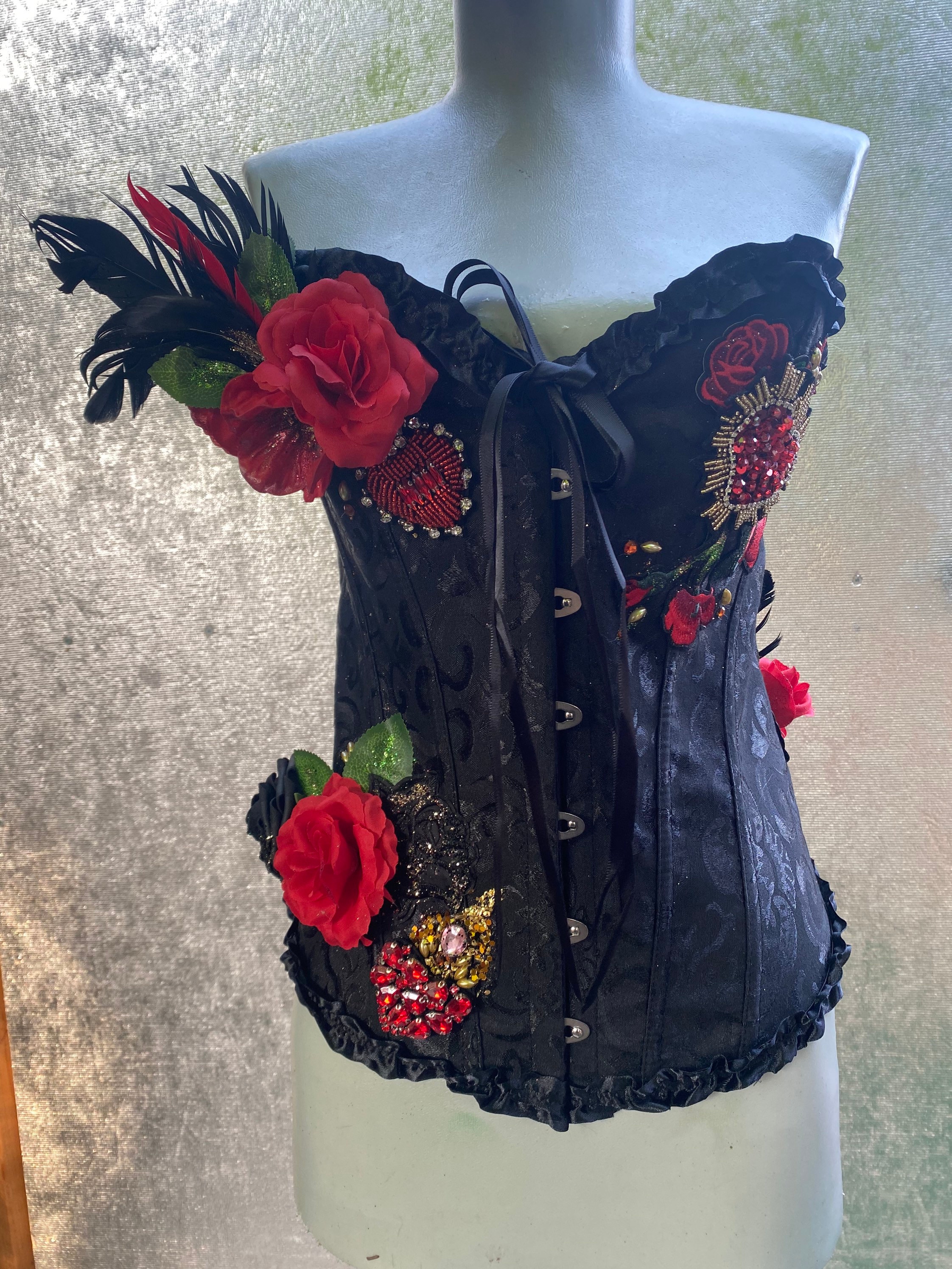 Feathered Made to Order Catrina Corset “sacred Heart” ! All Sizes ...