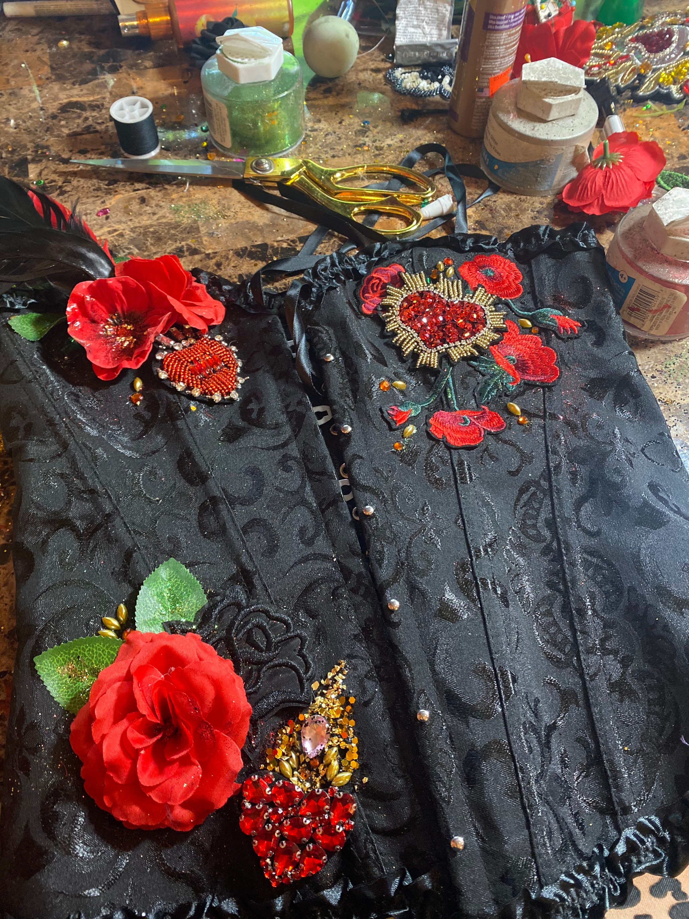 Feathered Made to Order Catrina Corset “sacred Heart” ! All Sizes ...