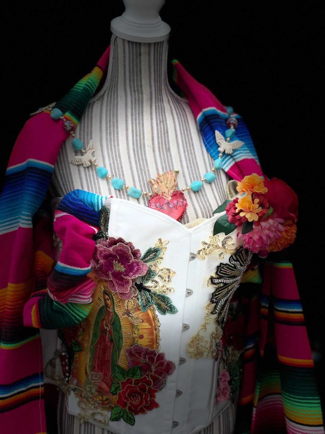 Custom Catrina Corset Virgin De Guadalupe With Serape Sleeve Made to ...