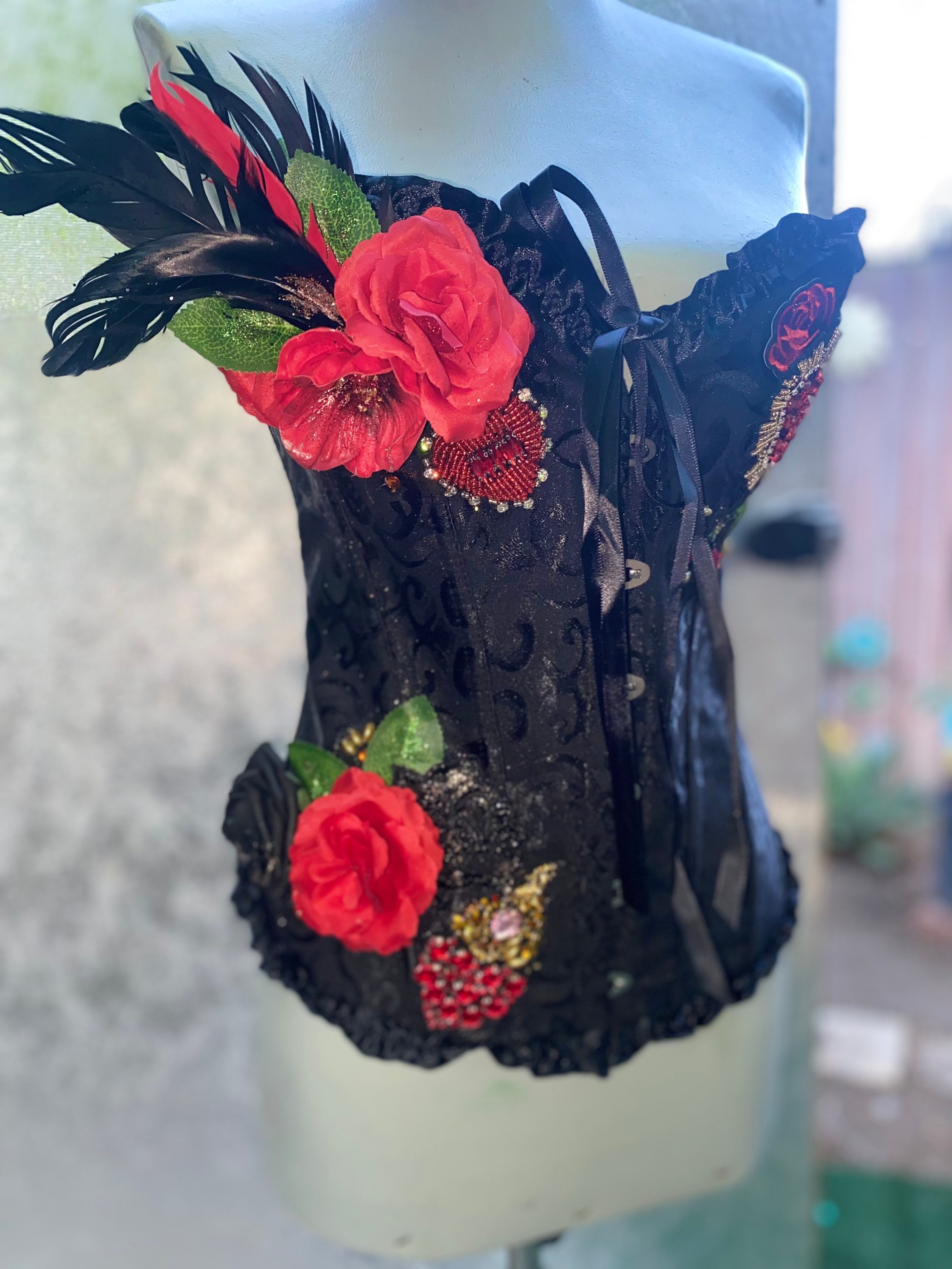 Feathered Made to Order Catrina Corset “sacred Heart” ! All Sizes ...