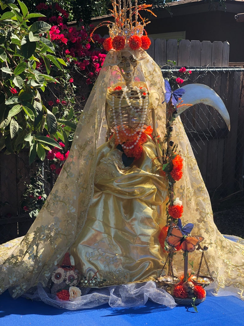 Custom Gold Santa Muerte Figure/doll Large 3ft With Marigolds and Stand ...