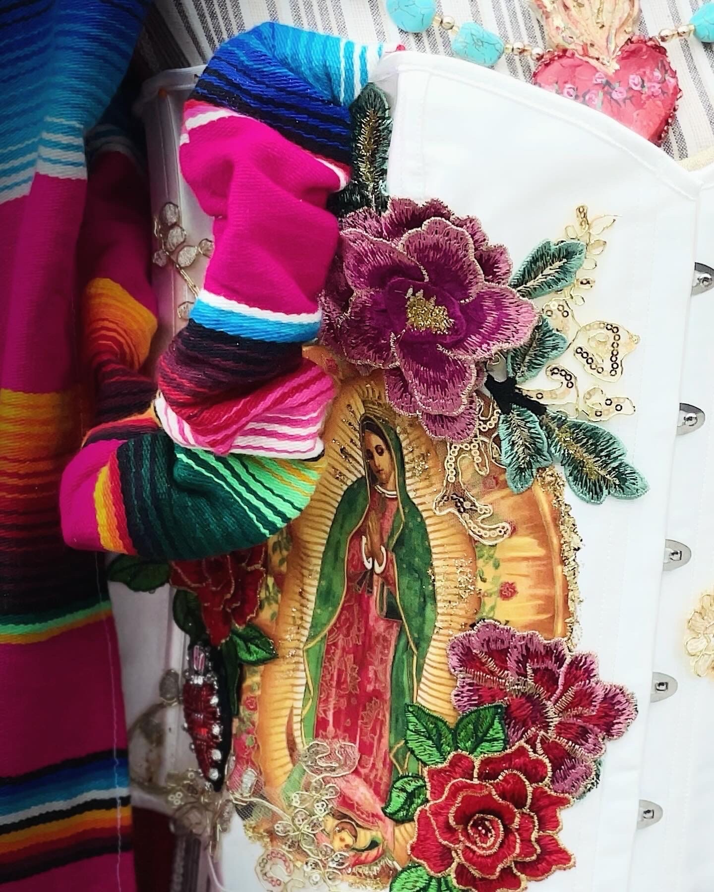 Custom Catrina Corset Virgin De Guadalupe With Serape Sleeve Made to ...