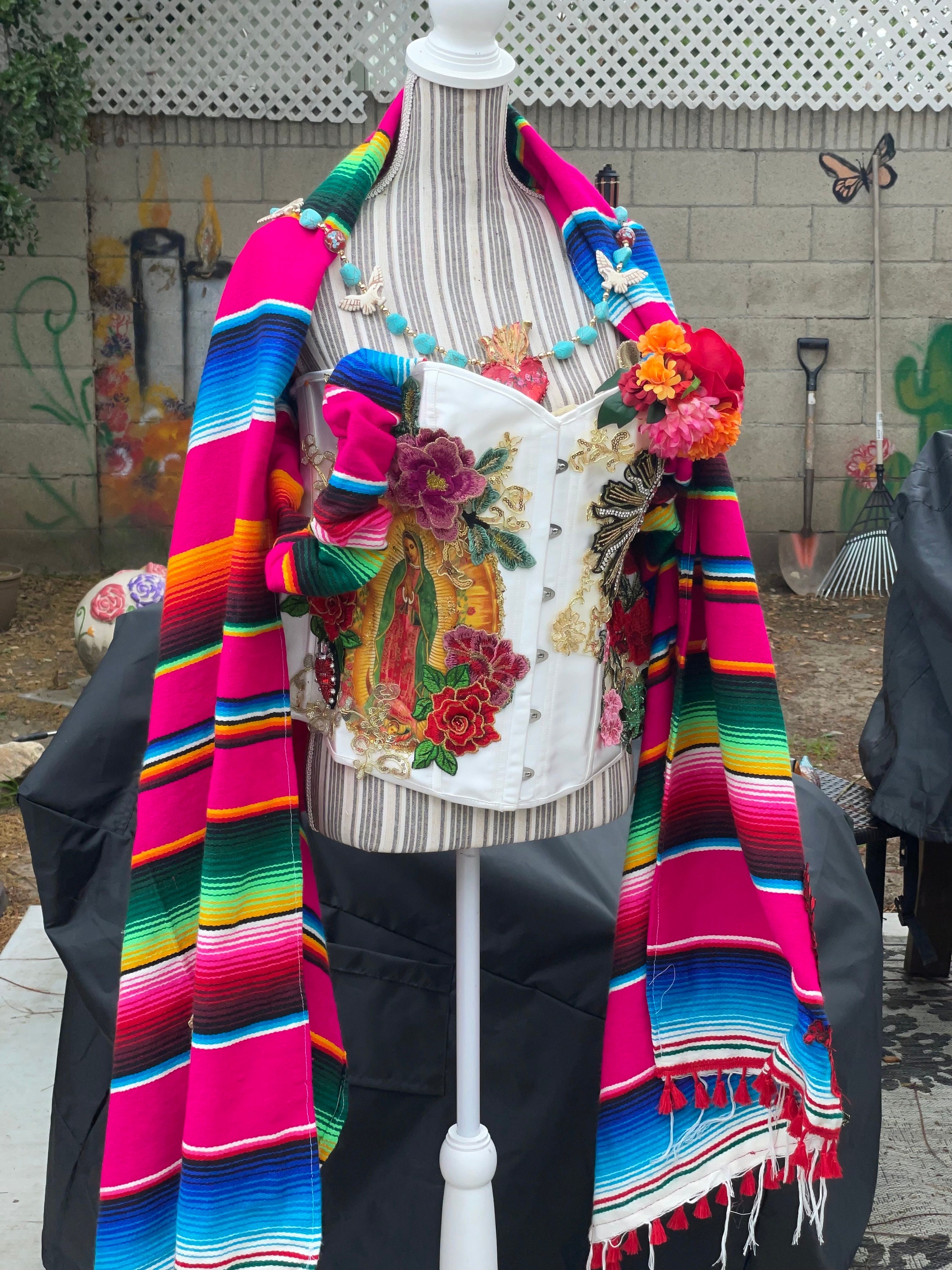 Custom Catrina Corset Virgin De Guadalupe With Serape Sleeve Made to ...