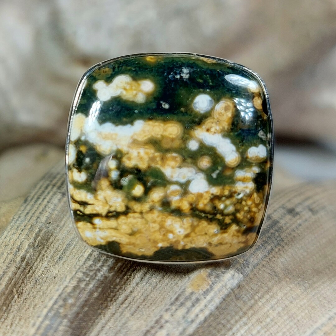 Natural Premium Grade Ocean Jasper Ring, Genuine Ocean Jasper Ring Set ...