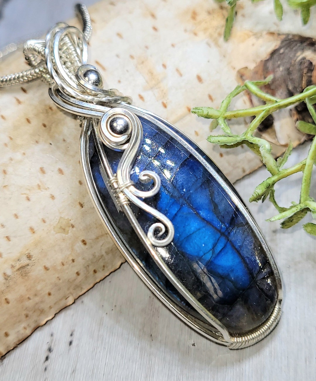 Blue Labradorite Wire Wrapped Pendant, Handmade Labradorite Pendant ...
