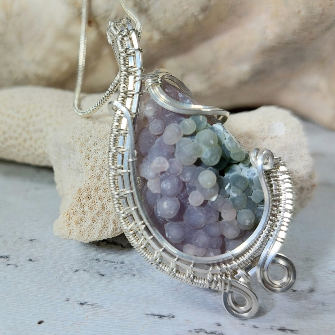 Natural Rough Grape Agate Pendant, Wire Wrapped .925 Silver Pendant ...