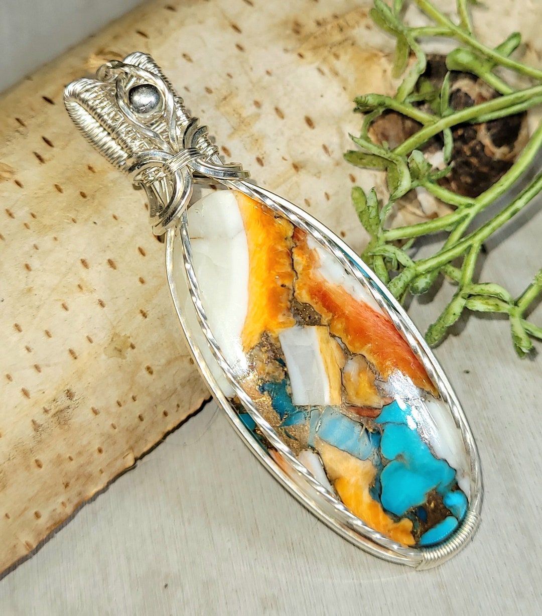 Handmade Spiny Oyster Copper Turquoise Sterling Silver Wire Wrapped ...