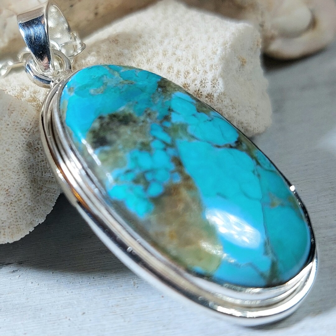 Turquoise Pendant Sterling Silver Turquoise Pendant Oval - Etsy