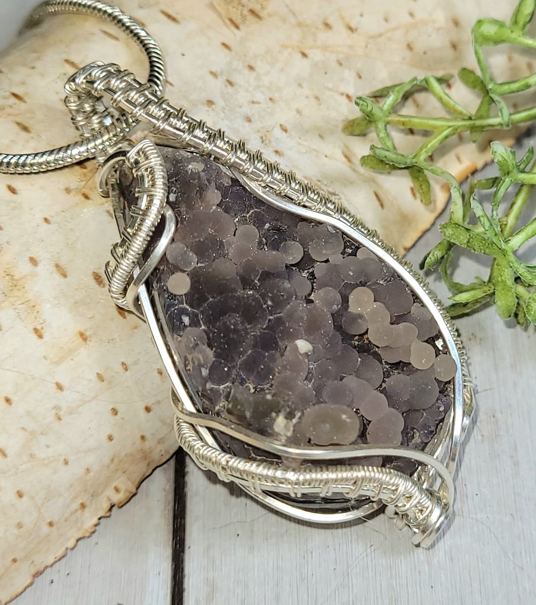 Natural Rough Grape Agate Pendant, Wire Wrapped .925 Silver Pendant ...