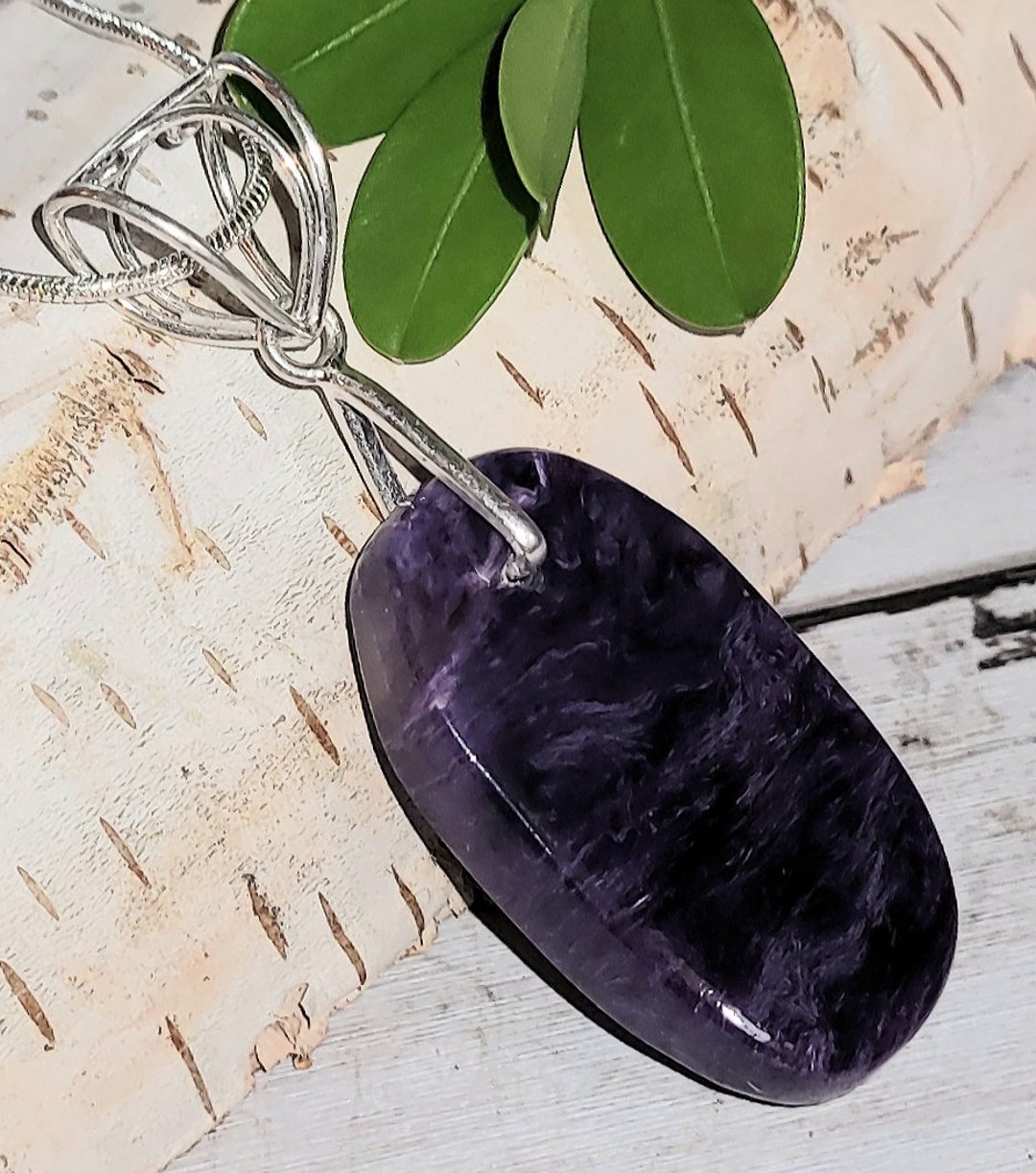 Natural AAA Charoite Sterling Silver Pendant: Oval Gemstone, Designer ...