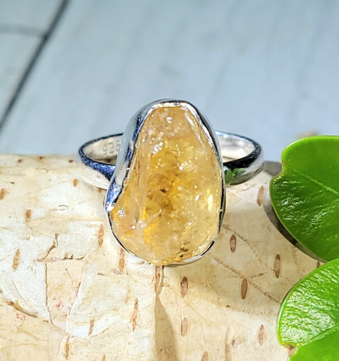 Natural Golden Orange Raw Rough Cut Citrine Handmade .925 Sterling ...