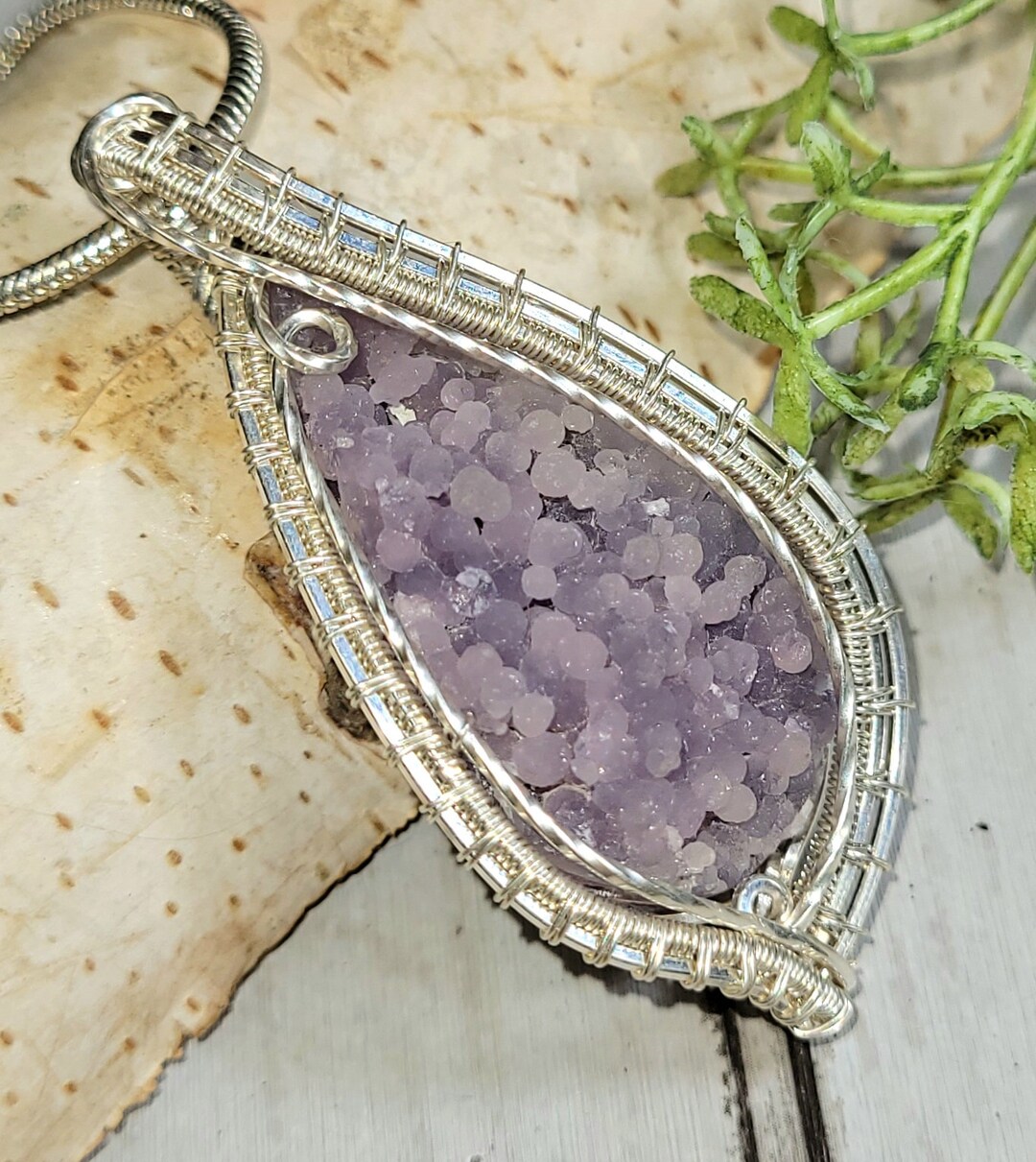 Natural Rough Grape Agate Pendant, Wire Wrapped .925 Silver Pendant ...