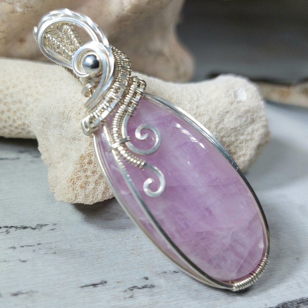 Kunzite Pendant, Wire Wrapped Kunzite Pendant, Sterling Silver Pendant ...