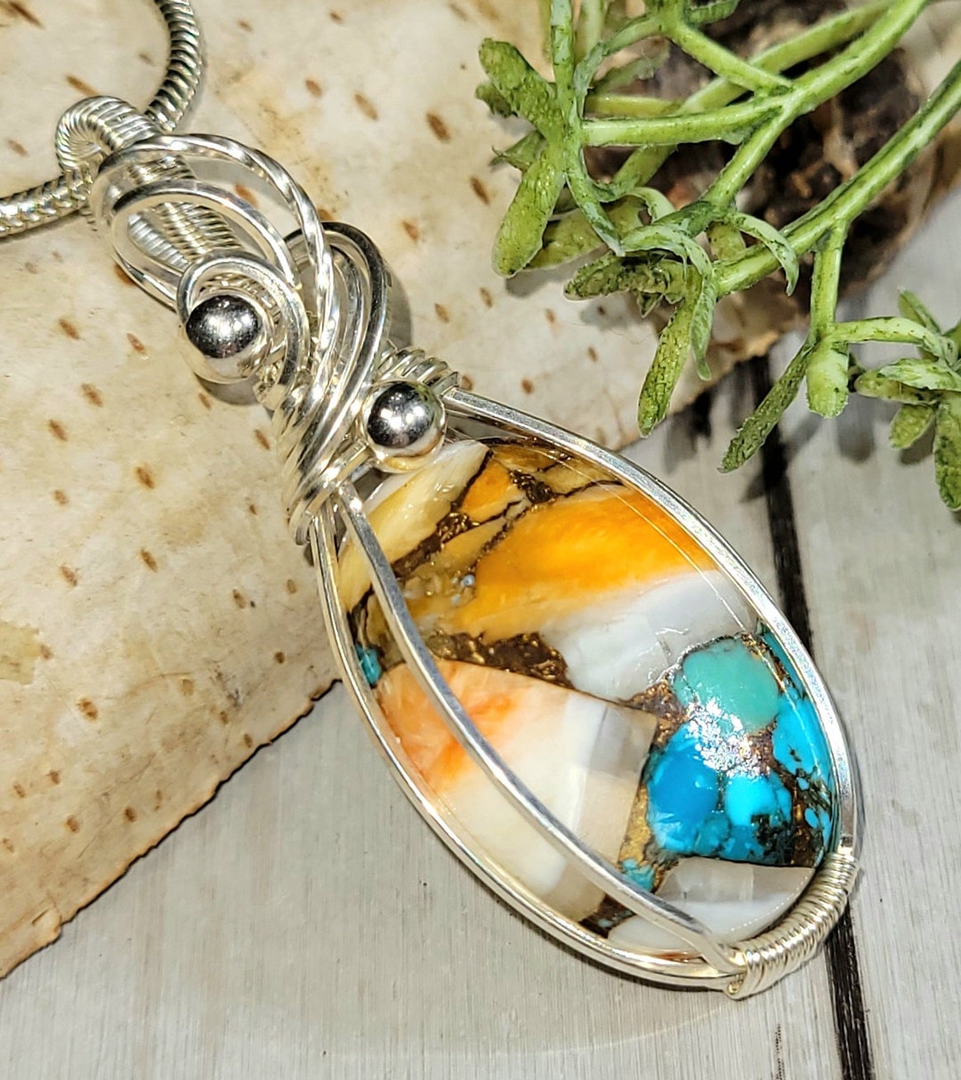Spiny Copper Oyster Turquoise Sterling Silver Pendant: Handmade Wire ...