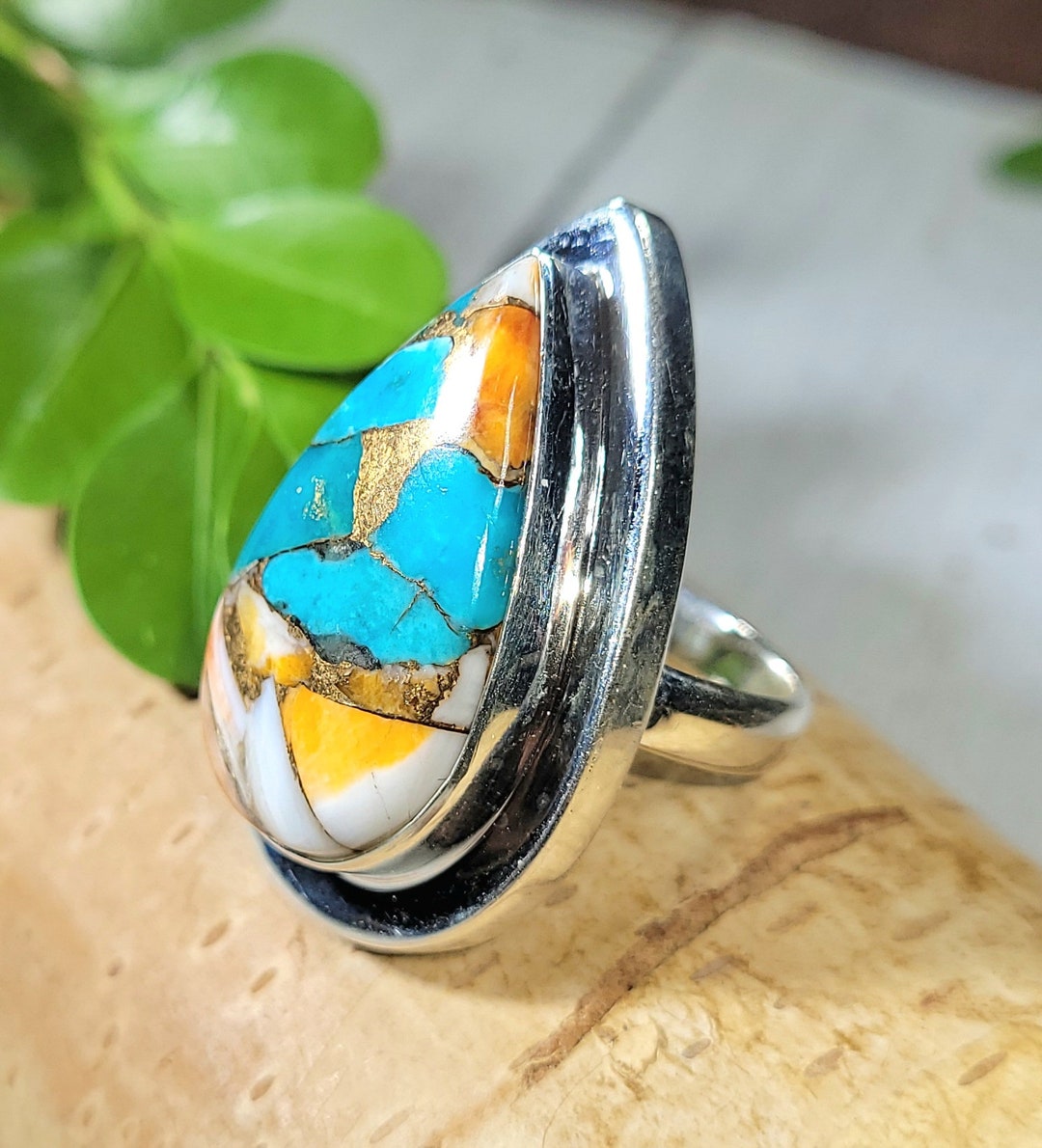 Spiny Oyster Turquoise Ring With Copper, Spiny Oyster Turquoise .925 ...