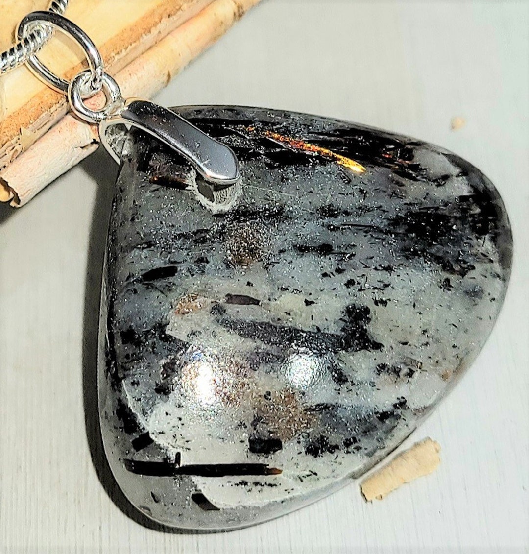 Astrophyllite Pear Cabochon Pendant: .925 Sterling Silver Bail - Etsy