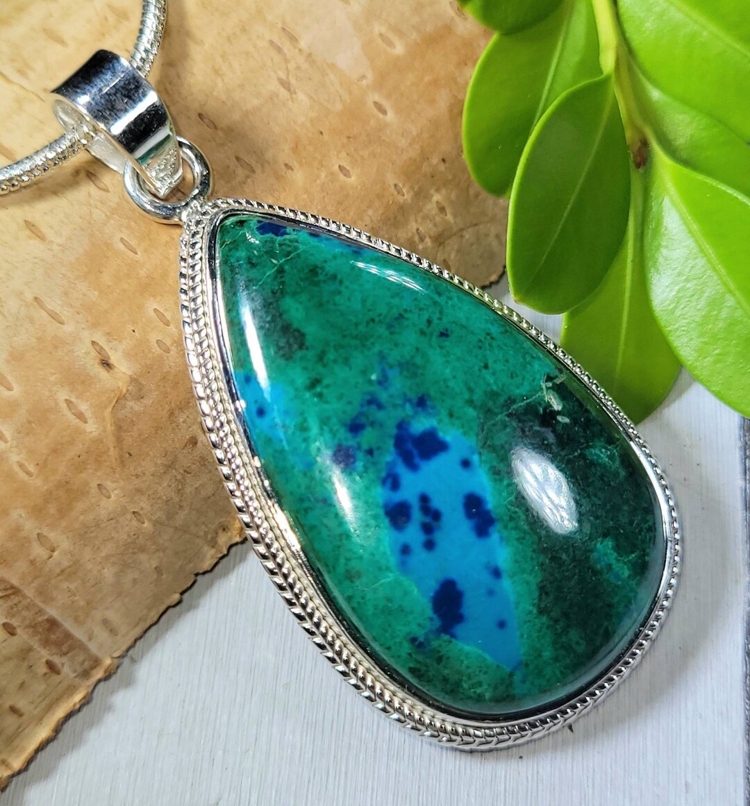 Chrysocolla Azurite Sterling Silver Pendant, Handmade Chrysocolla ...