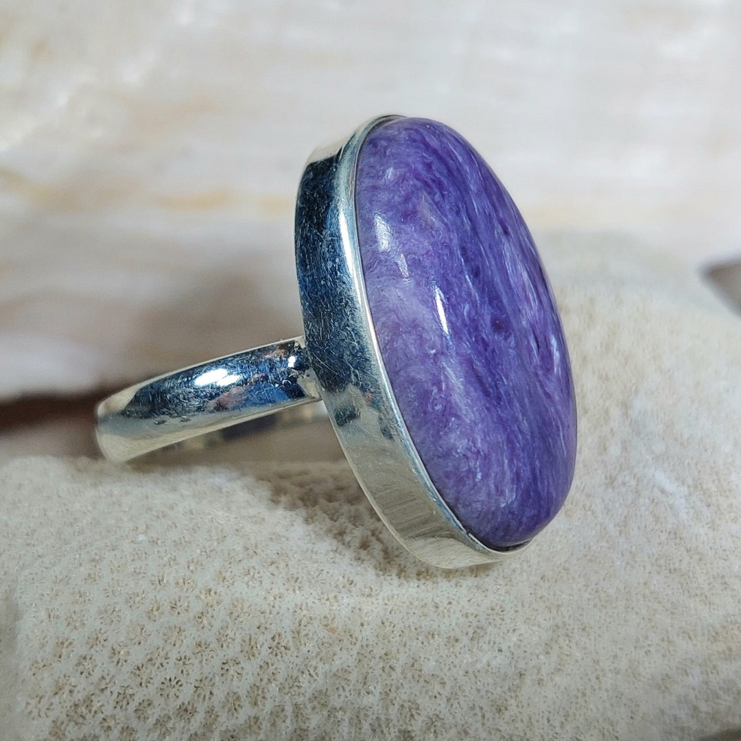 Charoite Ring,.925 Sterling Silver Charoite Ring, Size 8 1/2 Charoite Ring, Statement Ring, Size ...