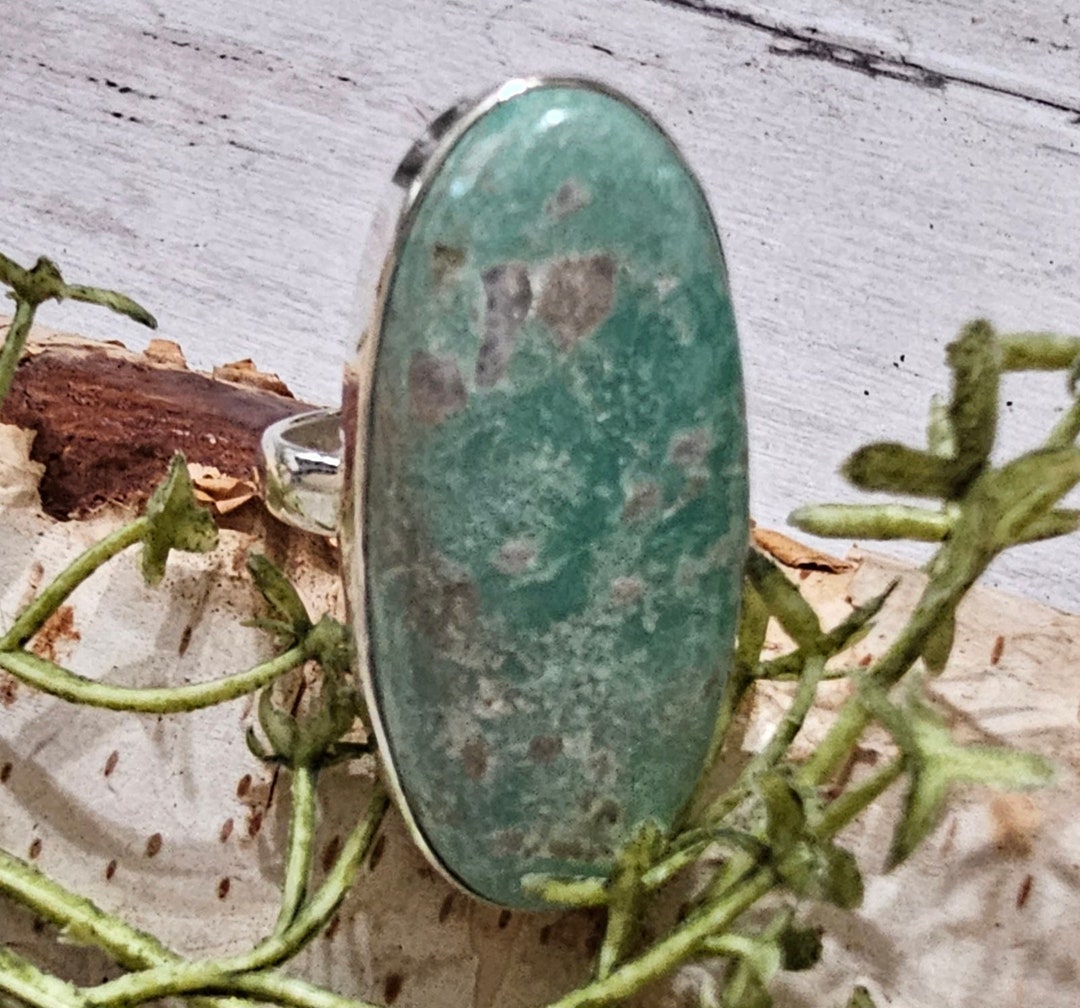 Natural Premium Variscite Sterling Silver Ring, Variscite Pear Ring Size 8 1/4, Statement Ring ...