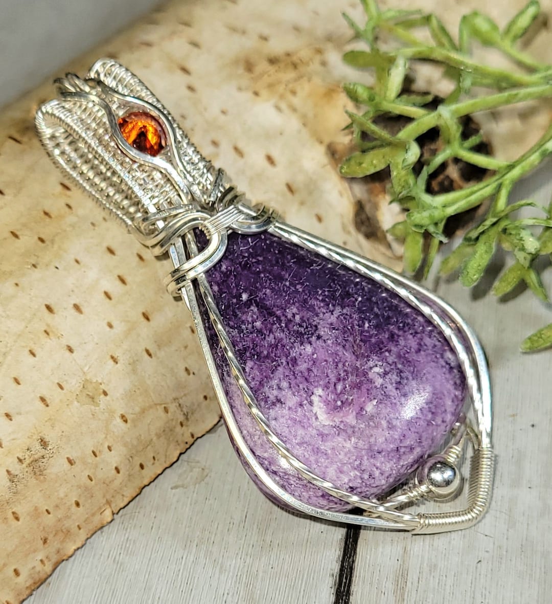 Natural Grape Agate Pendant, Wire Wrapped .925 Silver Pendant, Sterling ...